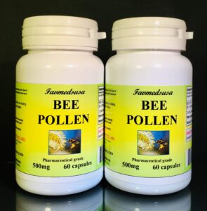 favmedsusa bee pollen 500mg, made in usa - various sizes (2 bottles - 120 [2x60] capsules)