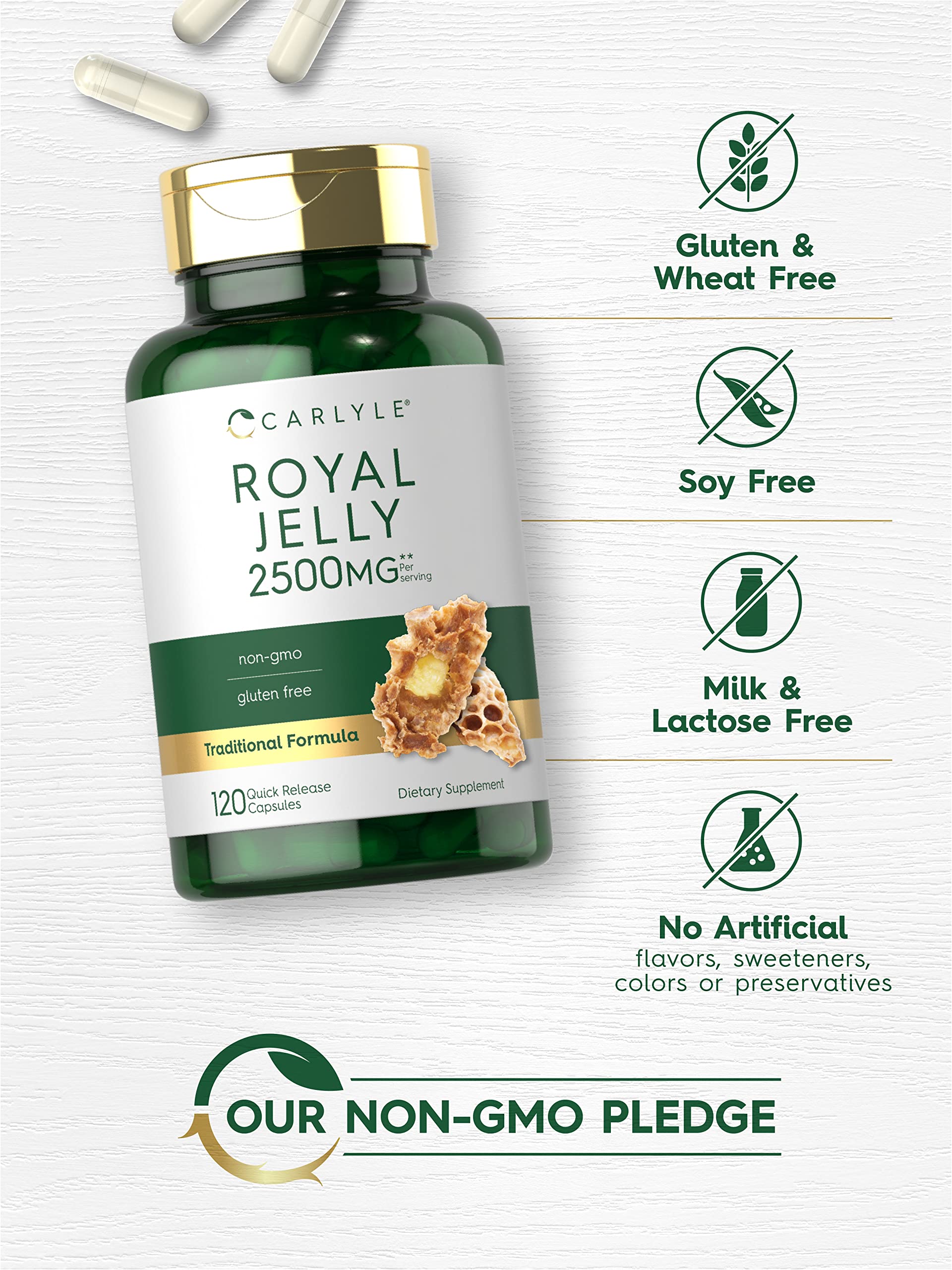 Carlyle Royal Jelly Capsule | 2500mg | 120 count | Non-GMO and Gluten Free Formula | Traditional Supplement