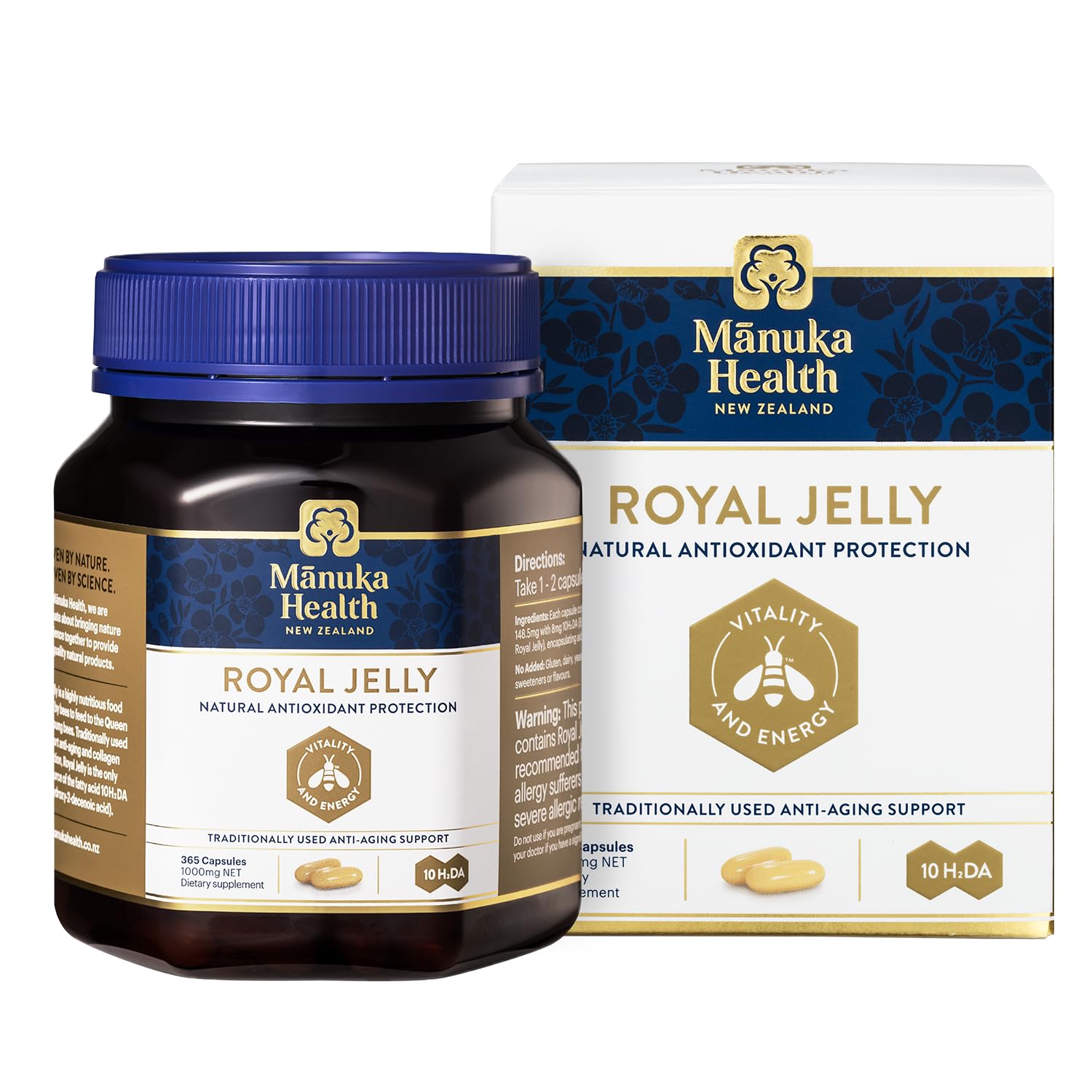 Manuka Health Royal Jelly Capsules, 1000mg NET - 365 Count (6-Month Supply) - Traditional Anti Aging Supplement from New Zealand