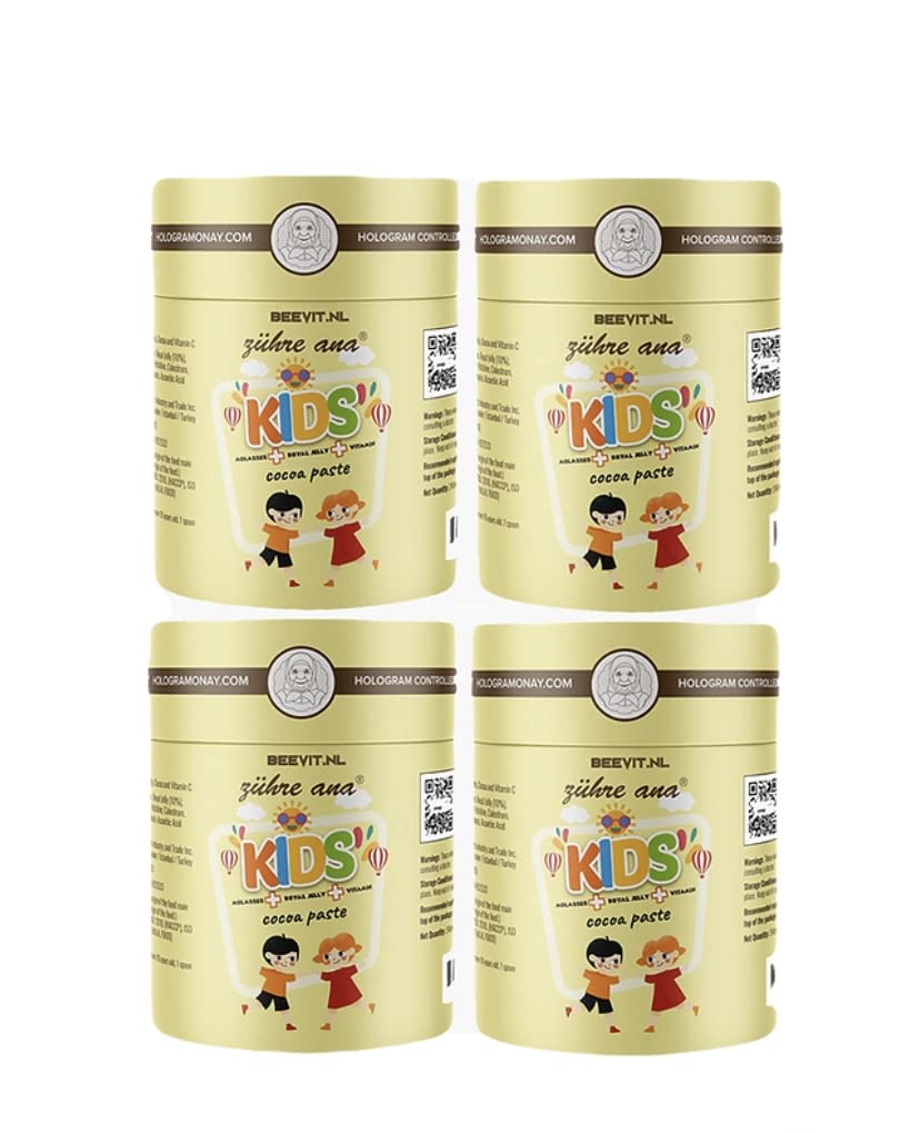 Natural Kids Cacao Propolis Paste - Bee Propolis Extract - Natural Immune Support & Gluten Free - Energy Boost, Mental Clarity - Bee Pollen, Royal Jelly (8 oz) (Pack of 4)