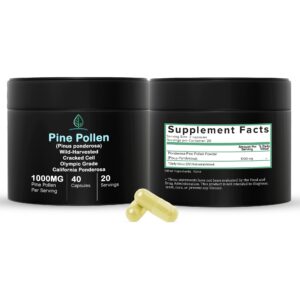 holistic bin pine pollen capsules 500mg made w/ 100% pure pharmaceutical grade, wild harvested california pine pollen powder | organic, non gmo, no fillers | 30 day supply (40 capsules)