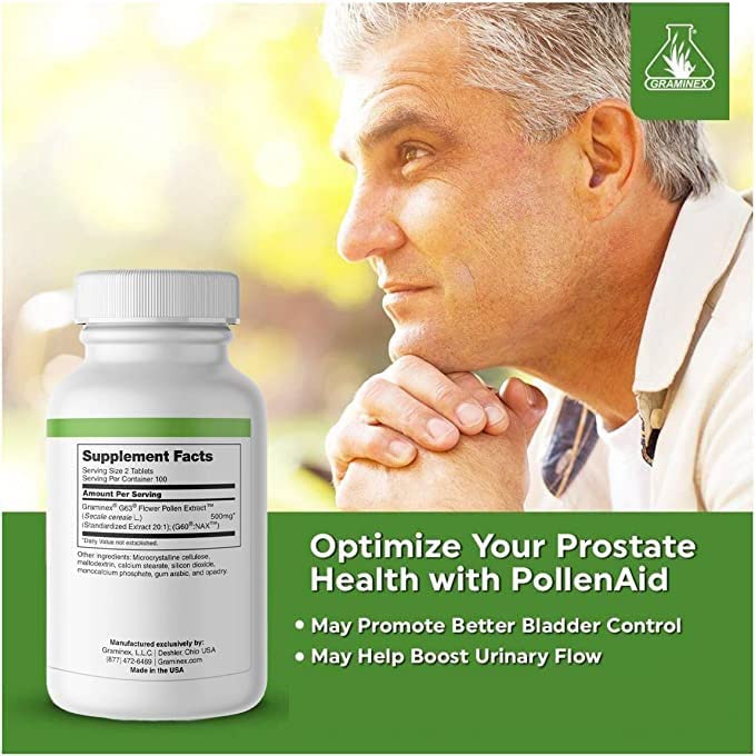 Graminex PollenAid Prostate Supplement: All Natural Prostate Support for Bladder Control & Urinary Tract Health, Rye Pollen Extract Made in USA, 200 Tablets (Pack of 2)