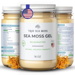 trueseamoss wildcrafted irish sea moss gel - made with dried seaweed - seamoss, vegan-friendly, - antioxidant supports thyroid & digestion - made in usa (original, pack of 1)