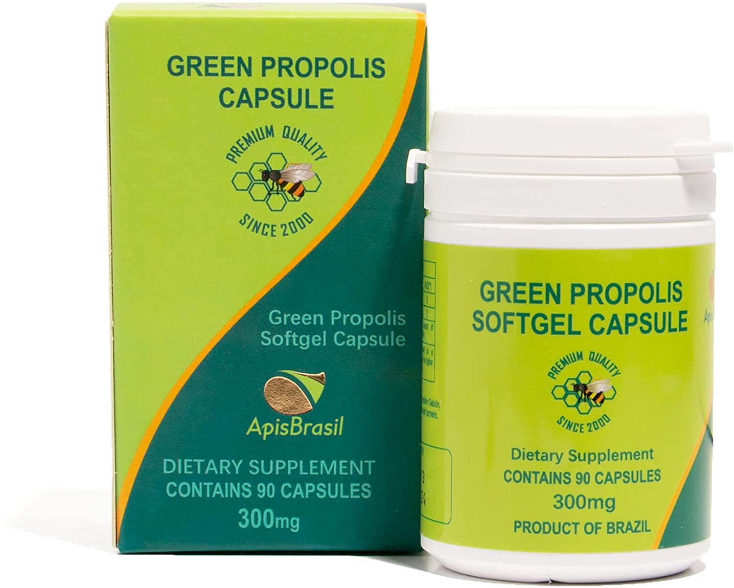 ApisBrasil - Brazilian Green Bee Propolis Capsule - 900mg/ Daily Per 3 Softgels Capsules- Natural Immune Support - 90 Count (Pack of 1)