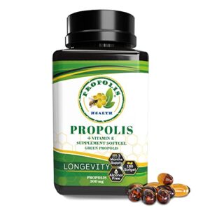 propolis health propolis capsules 1000mg-daily with vitamin e per 2 capsules - brazilian green propolis extract - immune booster 50 days supply propolis capsules (180 capsules)