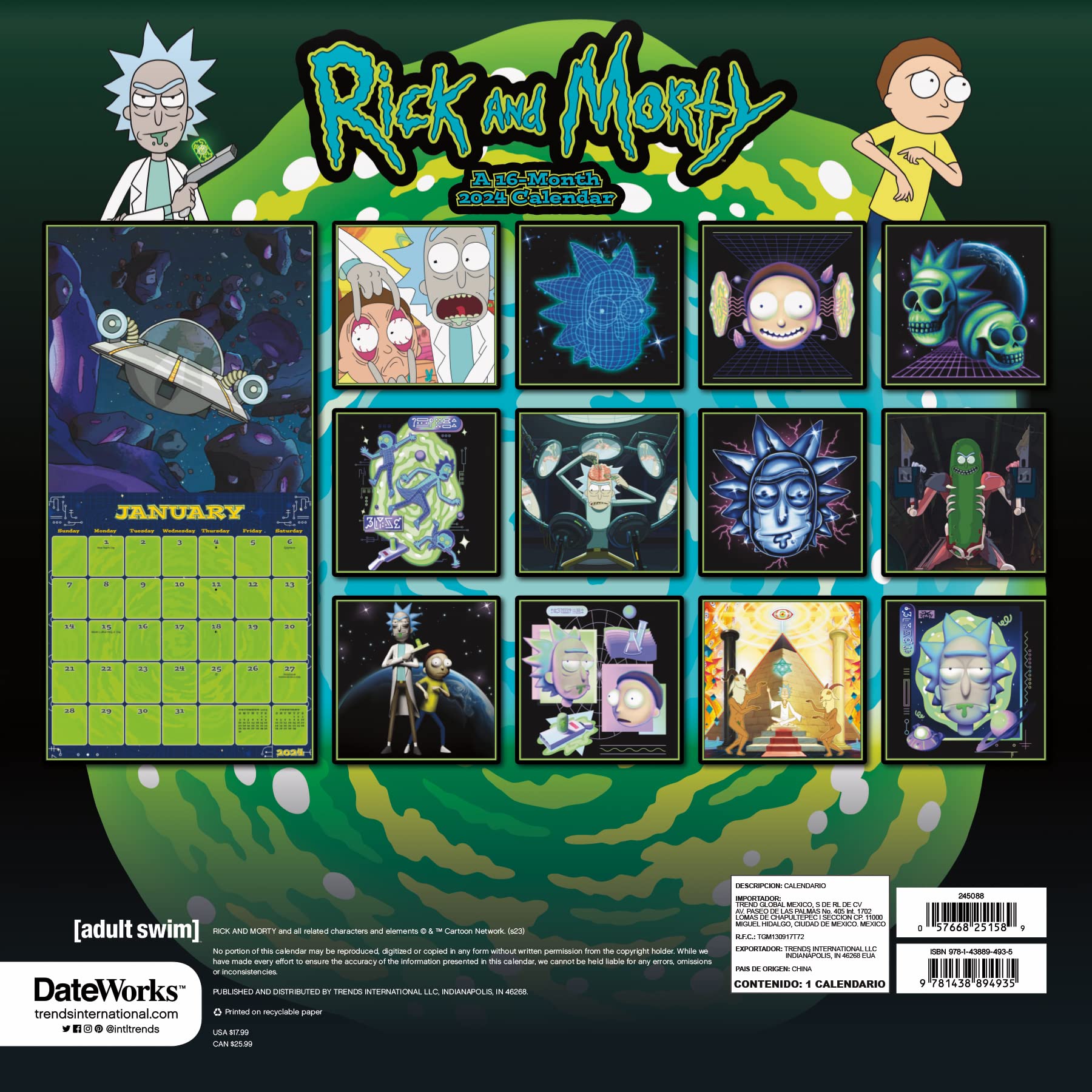 2024 Cartoon Network Rick and Morty Wall Calendar