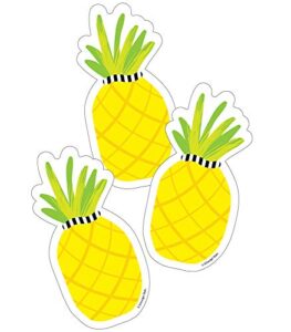 schoolgirl style simply stylish 36-piece pineapple bulletin board cutouts, pineapple cutouts for bulletin board with black and white stripe, tropical classroom décor, summer bulletin board decorations