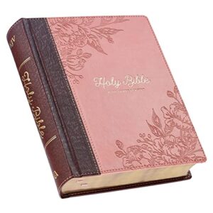 kjv holy bible, note-taking bible, faux leather hardcover - king james version, brown/pink