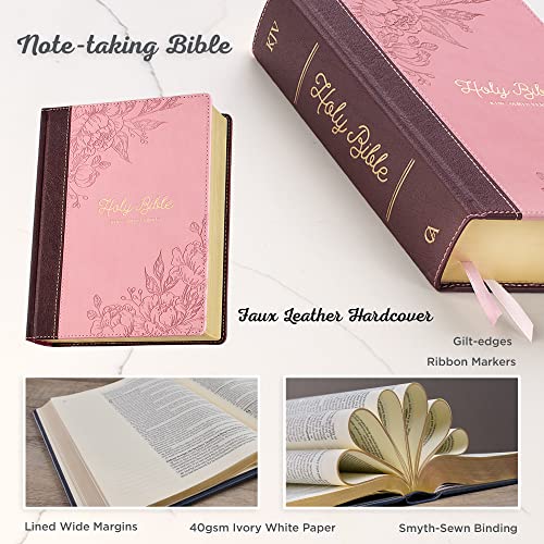 KJV Holy Bible, Note-taking Bible, Faux Leather Hardcover - King James Version, Brown/Pink