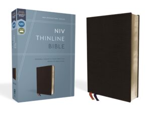 niv, thinline bible, bonded leather, black, red letter, comfort print