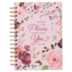 christian art gifts journal w/scripture i know the plans i have for you jeremiah 29:11 bible verse pink floral 192 ruled pages, large hardcover notebook, wire bound