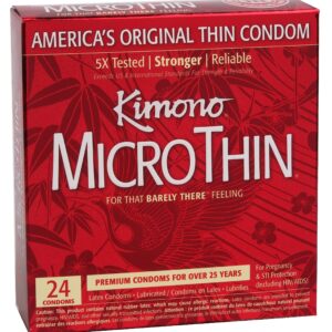 Kimono MicroThin Condoms - Premium Lubricated Natural Latex Condoms, Thinnest Condoms, Vegan-Friendly, No Latex Odor - Thin, Strong, and Extra Sensitive - Pack of 24