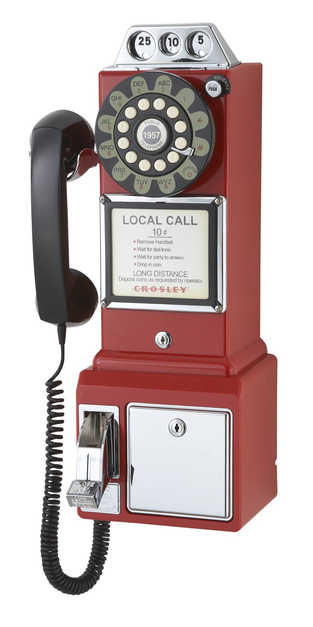 Crosley CR56-RE 1950's Payphone with Push Button Technology, Red