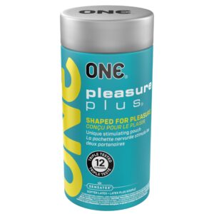 one pleasure plus condoms | dual stimulation | ultra thin latex condoms | extra lubricated | triple tested | nontoxic, vegan, non-gmo | 12 pack