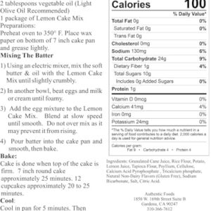 Authentic Foods Lemon Cake Mix