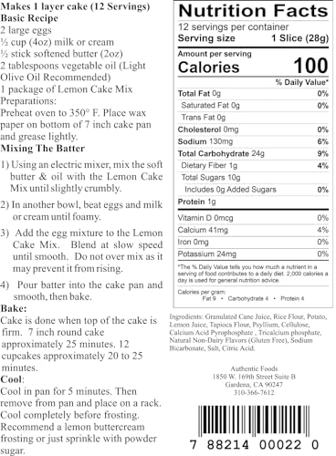 Authentic Foods Lemon Cake Mix