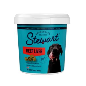 stewart freeze dried dog treats, beef liver, 14 oz, grain free & gluten free, resealable tub, single ingredient, training treat in beef liver, salmon, chicken liver & chicken breast 4, 14, 21 oz