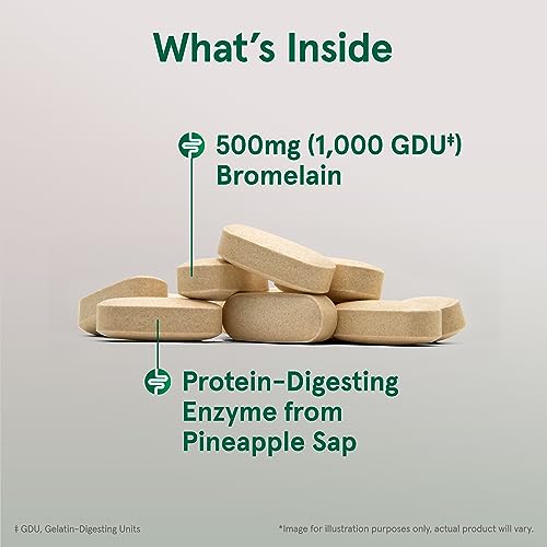 Jarrow Formulas Bromelain Tablets, 500 mg Dietary Supplement for Protein Digestion, 60 Tablets, 60 Day Supply