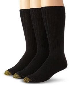 goldtoe men's cotton fluffies crew socks, black (3-pairs), large