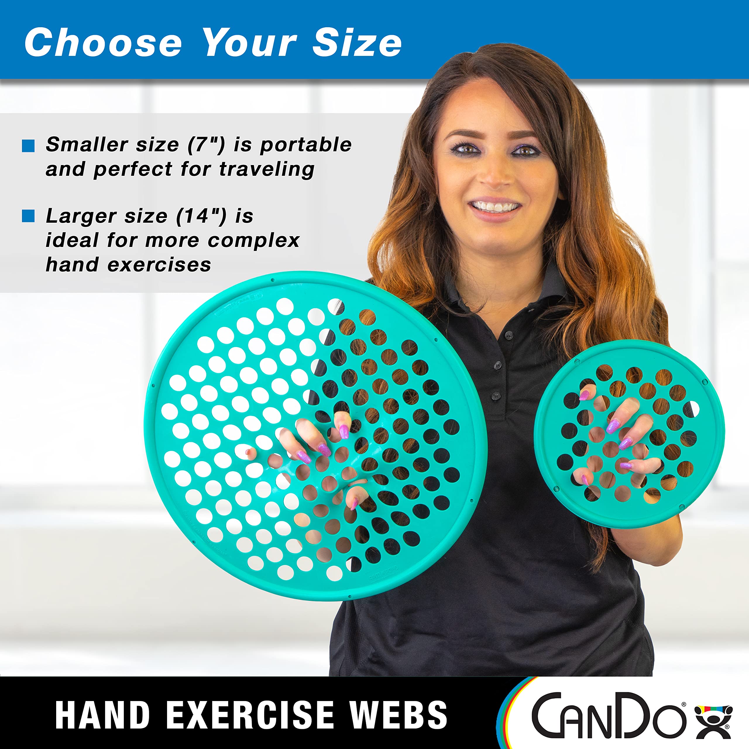 CanDo Hand Exercise Webs for Physical Therapy, Grip Strengthening, and Hand, Finger, Wrist Resistance Workouts, Portable Size, Low Powder, 14" Diameter, Green: Medium