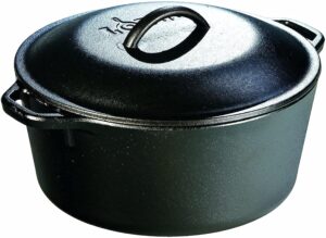 lodge l8dolkplt cast iron dutch oven with dual handles, pre-seasoned, 5-quart,black