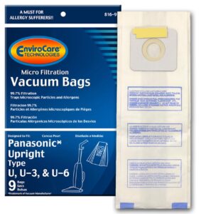 envirocare replacement micro filtration vacuum cleaner dust bags made to fit panasonic types u, u-3, u-6-9 pack