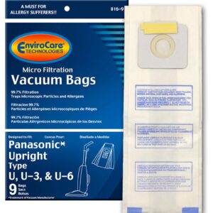 EnviroCare Replacement Micro Filtration Vacuum Cleaner Dust Bags Made to Fit Panasonic Types U, U-3, U-6-9 Pack