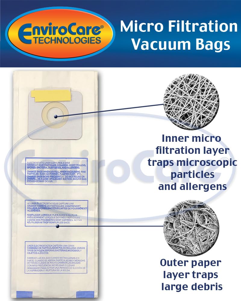 EnviroCare Replacement Micro Filtration Vacuum Cleaner Dust Bags Made to Fit Panasonic Types U, U-3, U-6-9 Pack