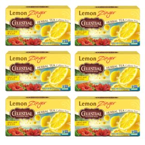 celestial seasonings lemon zinger herbal tea, caffeine free, 20 tea bags box, (pack of 6)