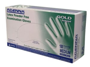 adenna gld265 gold 6 mil powder-free latex gloves, medical grade, white, medium, box of 100