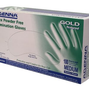 Adenna GLD265 Gold 6 mil Powder-Free Latex Gloves, Medical Grade, White, Medium, Box of 100