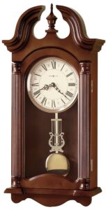 howard miller everett wall clock 625-253 – windsor cherry finish, vintage home decor, polished brass finished pendulum, quartz triple-chime movement, volume control