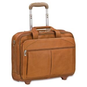 solo walker leather rolling laptop bag, tan