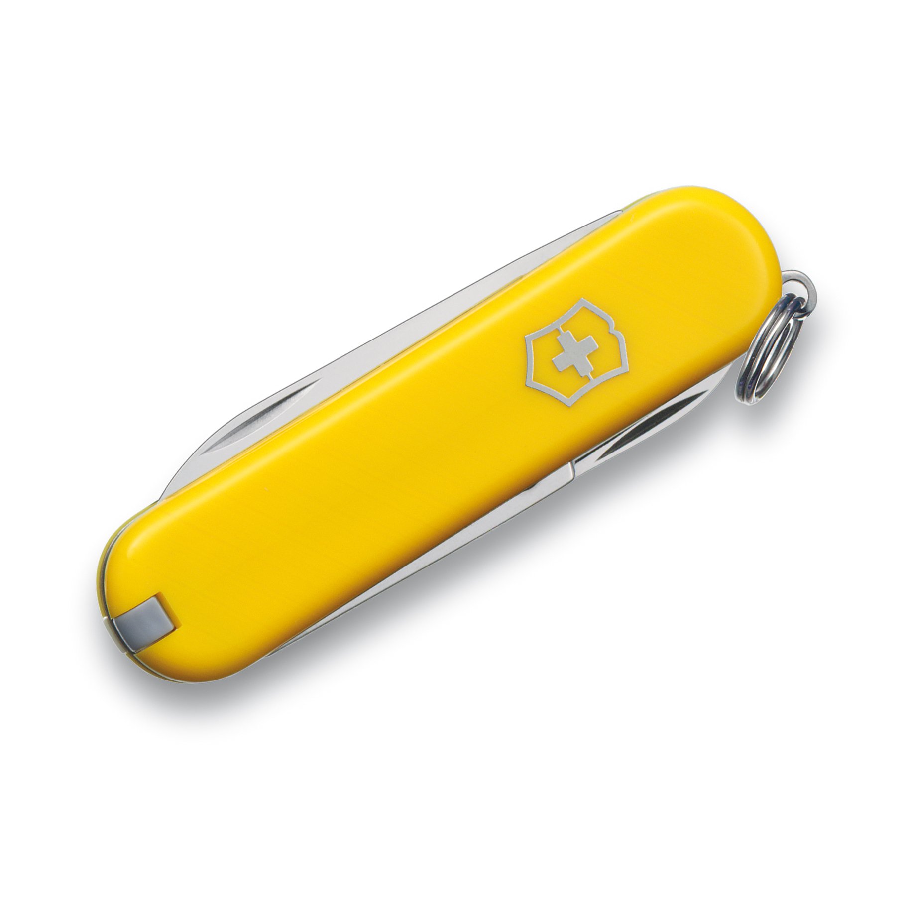 Victorinox Classic SD Swiss Army Knife, Compact 7 Function Swiss Made Pocket Knife with Small Blade, Screwdriver and Key Ring - Sunny Side (Yellow)