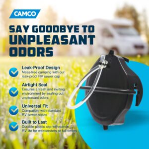 Camco Durable Odor Free RV Sewer Cap - Prevents Leaks from Your RV, Camper or Trailer Sewer System , Easy to Install and Use (39452), Black