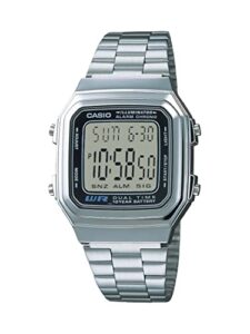 casio men's vintage a178wa-1a silver stainless-steel quartz watch with grey dial