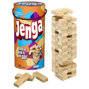 hasbro gaming jenga wooden blocks stacking tumbling tower, kids game ages 6 and up (amazon exclusive)