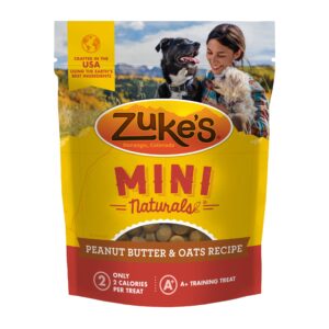 zuke’s mini naturals soft chewy dog treats for training pouch, natural treat bites with peanut butter and oats - 16 oz. bag