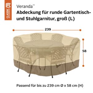 Classic Accessories Veranda Water-Resistant 94 Inch Round Patio Table & Chair Set Cover, Outdoor Table Cover