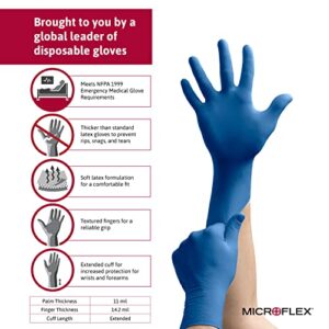 Microflex SG-375 Disposable Latex Gloves Medical / Exam Grade, Long Cuff, Thick Powder Free Glove in Natural Rubber for Cleaning, Sanitary or Mechanic Tasks, Blue, Size Medium, Box of 50 Units