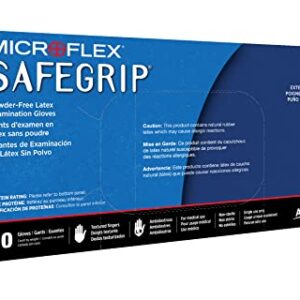 Microflex SG-375 Disposable Latex Gloves Medical / Exam Grade, Long Cuff, Thick Powder Free Glove in Natural Rubber for Cleaning, Sanitary or Mechanic Tasks, Blue, Size Medium, Box of 50 Units