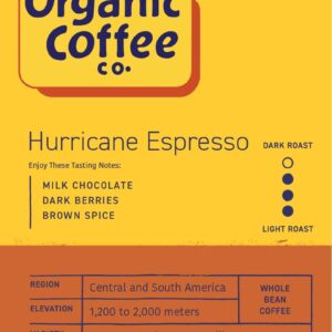 The Organic Coffee Co. Whole Bean Coffee - Hurricane Espresso Roast (2lb Bag), Medium Dark Roast, USDA Organic