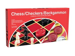 pressman chess / checkers / backgammon - 3 games in one with full size staunton chess pieces and interlocking checkers, 15.62 x 8.00 x 1.50 inches