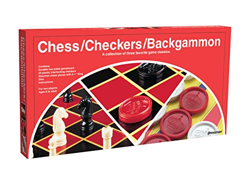 Pressman Chess / Checkers / Backgammon - 3 Games in One with Full Size Staunton Chess Pieces and Interlocking Checkers, 15.62 x 8.00 x 1.50 Inches