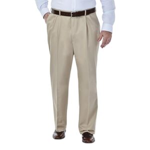 haggar mens work to weekend khaki classic fit no iron hidden expandable waistband pleated front pant, khaki, 38x32