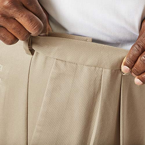 Haggar mens Work To Weekend Khaki Classic Fit No Iron Hidden Expandable Waistband Pleated Front Pant, Khaki, 38x32