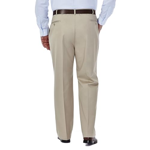 Haggar mens Work To Weekend Khaki Classic Fit No Iron Hidden Expandable Waistband Pleated Front Pant, Khaki, 38x32