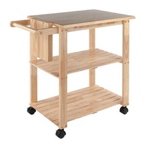 winsome wood kitchen cart with cutting board, knife block and shelves, beech