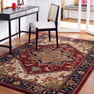 safavieh heritage collection area rug - 5' x 8', red, handmade traditional oriental wool, ideal for high traffic areas in living room, bedroom (hg625a)