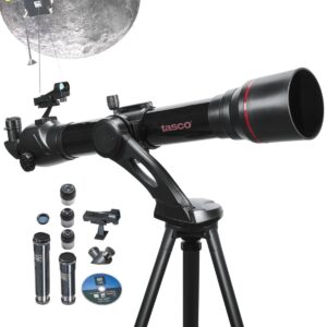 tasco spacestation 70x800mm refractor az with variable led red dot finderscope telescope, black, one size (49070800)